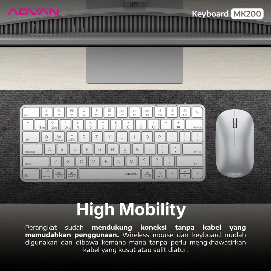 Jual [New Launch] ADVAN Mouse & Keyboard MK200 Wireless 2.4G Bluetooth Support Windows Ios ...