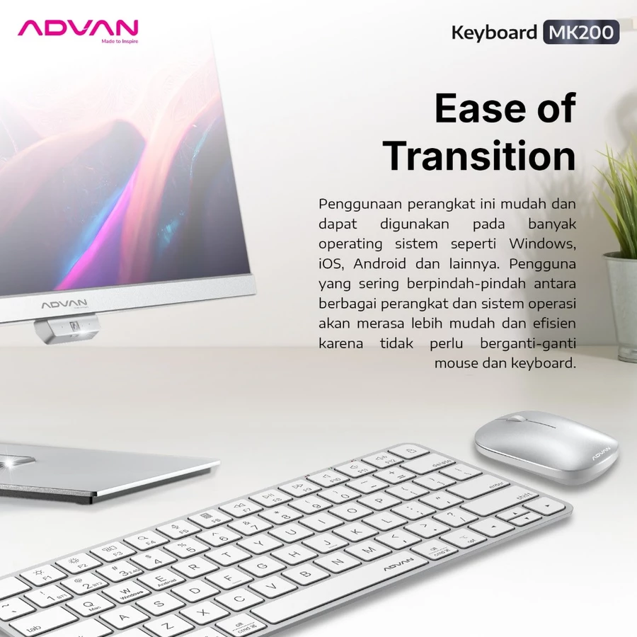Jual [New Launch] ADVAN Mouse & Keyboard MK200 Wireless 2.4G Bluetooth ...