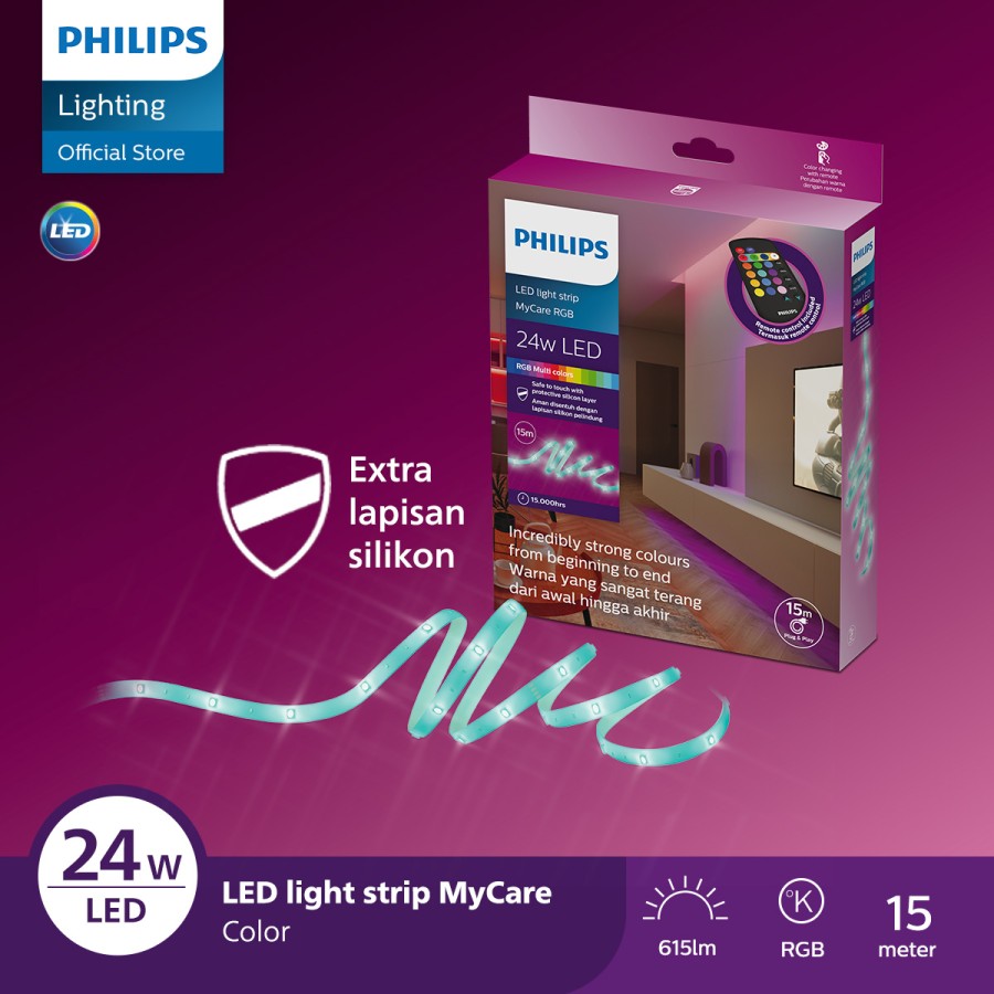 Jual Lampu Philips LED Strip MyCare 24W 15M Plug and Play RGB Color | Renos