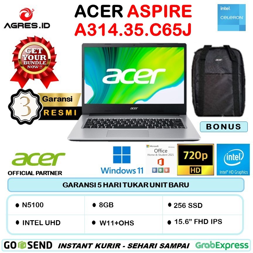 Jual ACER ASPIRE 3 A314 N5100 8GB 256SSD W11+OHS 14 HD GARANSI RESMI ...