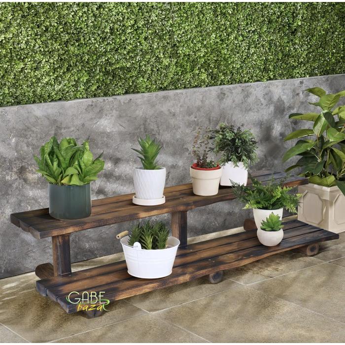 Jual Rak Pot Bunga Kayu Jati Lebar 120 CM 2 Tingkat | Renos