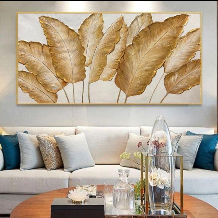 Jual lukisan dinding daun gold aesthetic modern art tekstur timbul ...