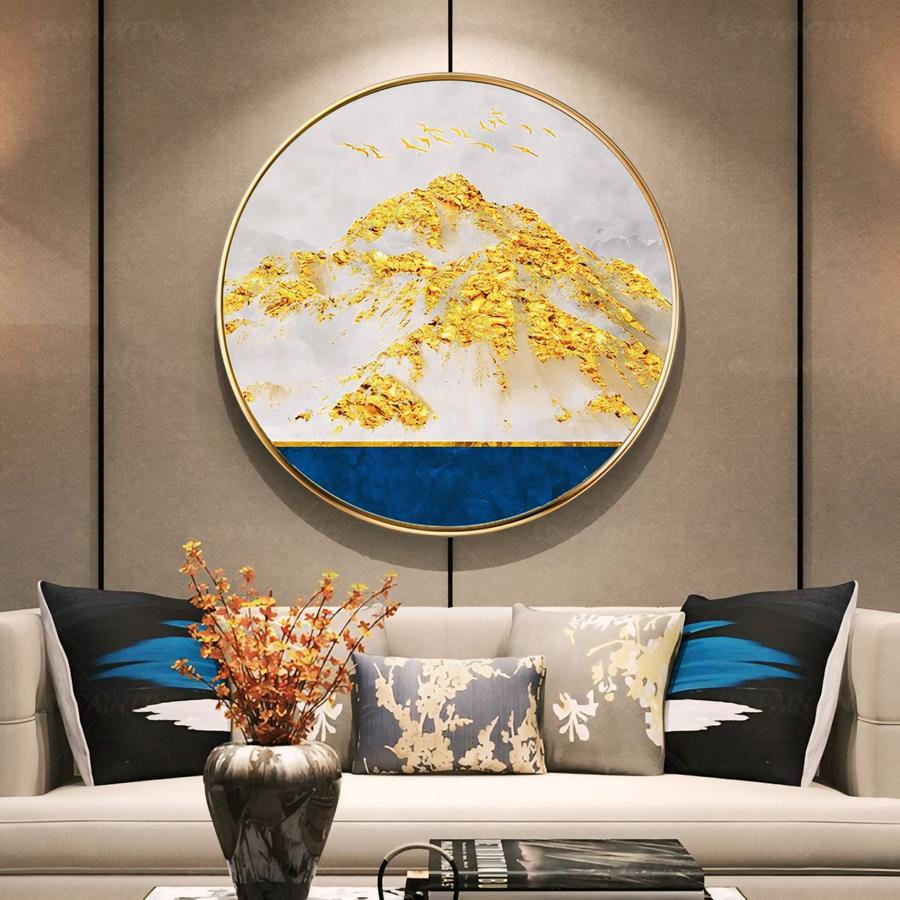 Jual lukisan dinding abstrak gunung modern art lukisan kanvas bulat ...