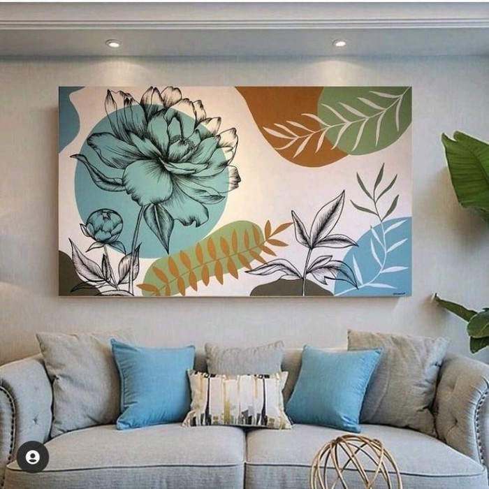 Jual Lukisan dinding ruang tamu bunga simple modern art frame | Renos