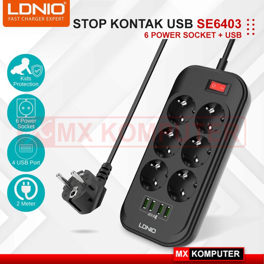 Jual Stop Kontak Power Socket LDNIO SE6403 6 Socket 4 USB | Renos