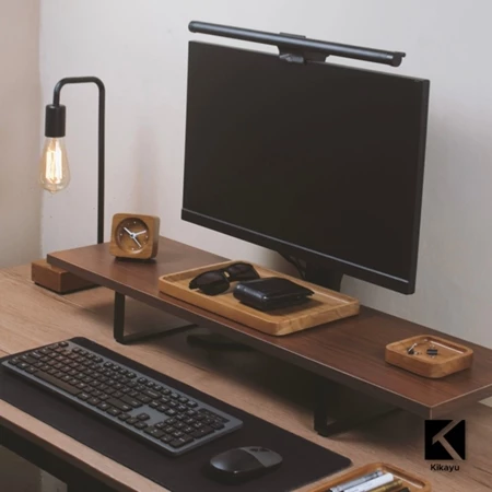 Jual Desk Shelf Monitor Stand by Kikayu Walnut Kaki Metal | Renos
