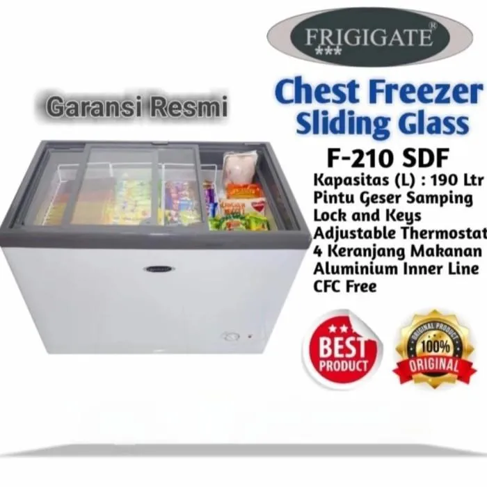 Jual CHEST FREEZER FRIGIGATE F-210SDF LV KACA SLIDING 190 LITER | Renos
